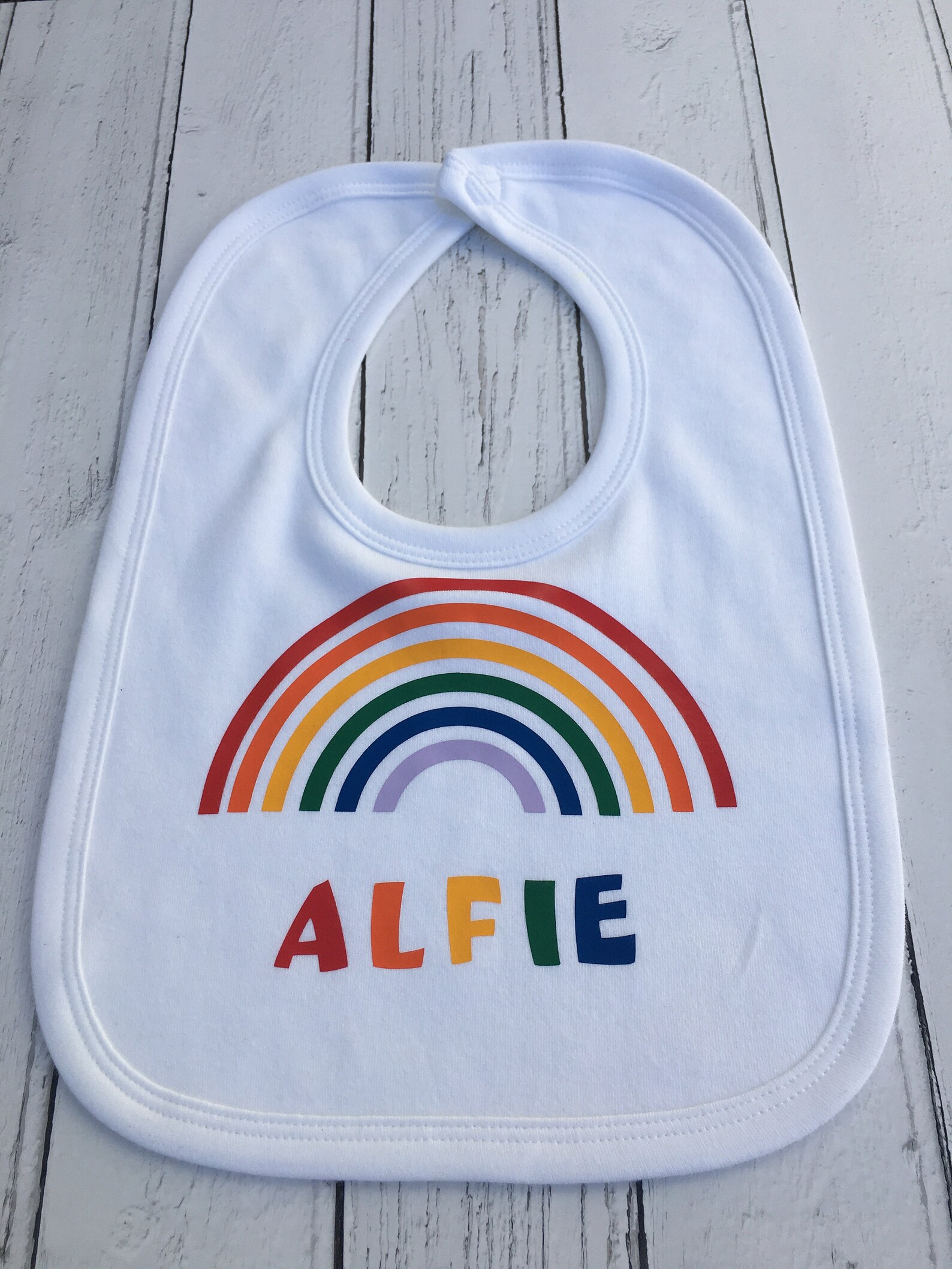 Personalised rainbow bib custom bib name bib 100% cotton | Etsy