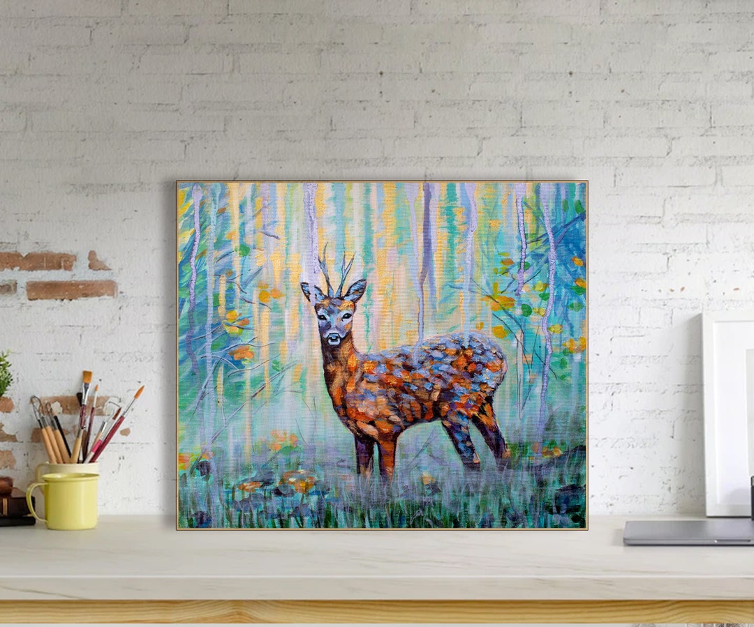 Abstract Deer Painting on Canvas - Original Acrilic Art - Animals ...