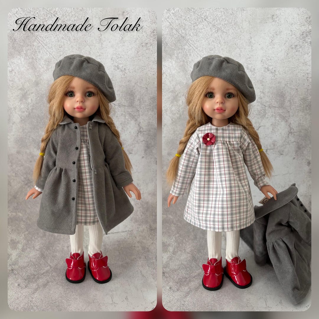 Set of Clothes for Dolls Paola Reina 32cm, Dress, Beret, Lining Coat ...
