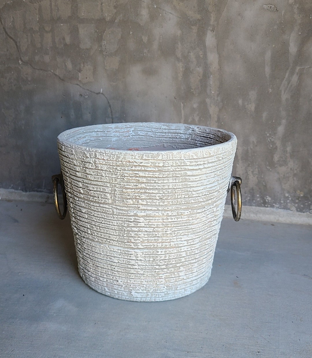 Hand Painted Terracotta Planter: Rustic Stone Look, Textured Finish - Etsy