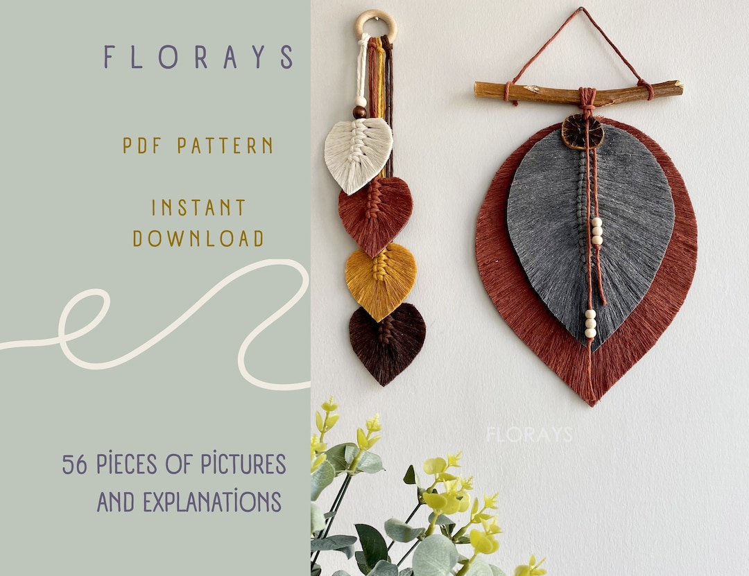 Macrame Leaves PDF Pattern, Macrame Feather Pattern, Macrame Leaf,diy ...
