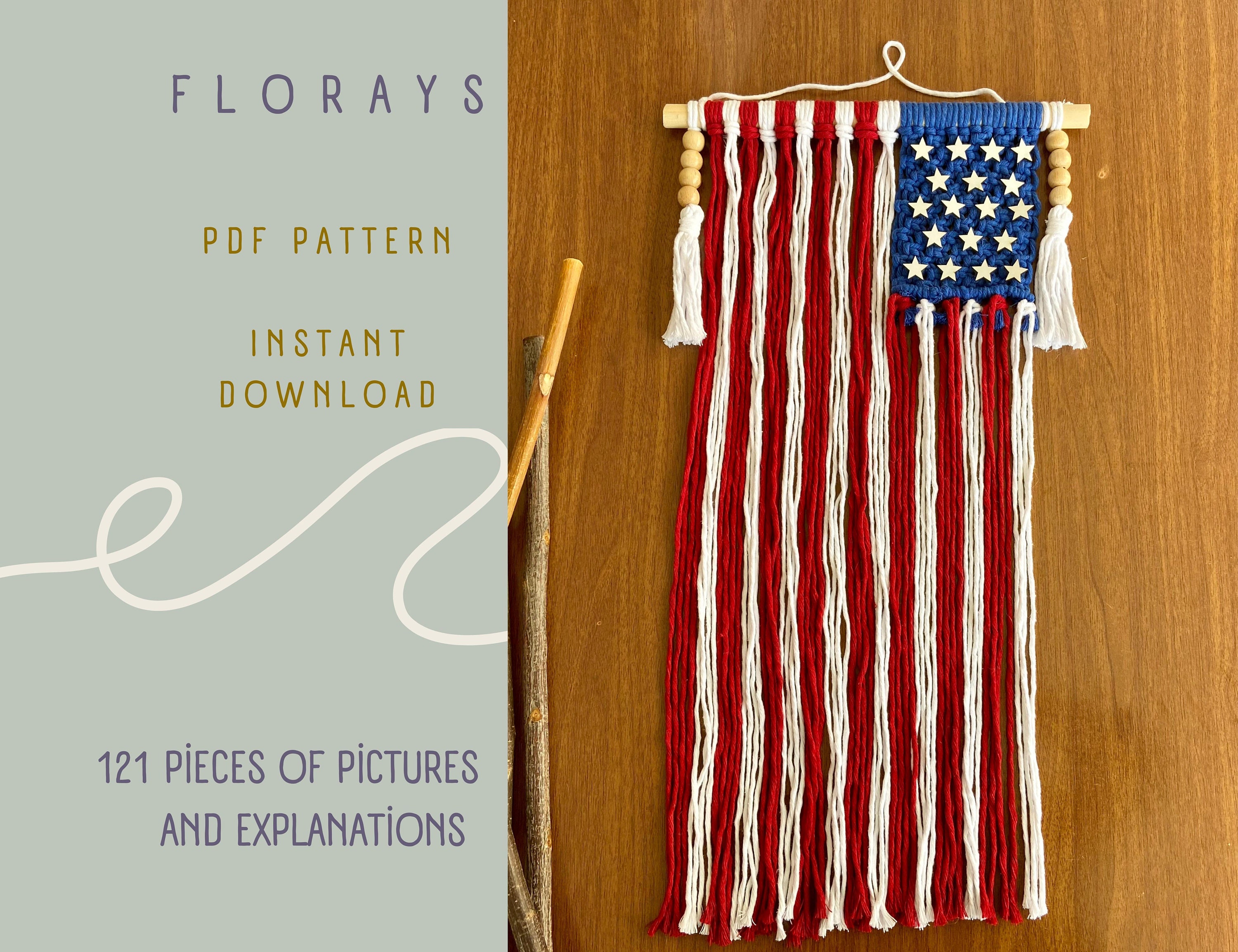 American Flag, Large Macrame Wall Hanging Pattern, United States Flag ...