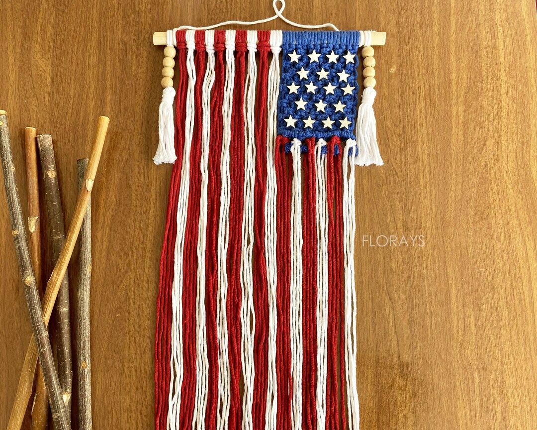 USA Flag Wall Hanging, Handmade Star American Flag, Macrame Military ...