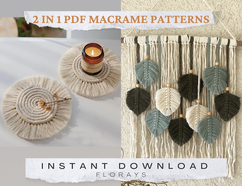 2 in 1 Macrame Pattern PDF With Photos, Beginner Macrame Wall Hanging ...