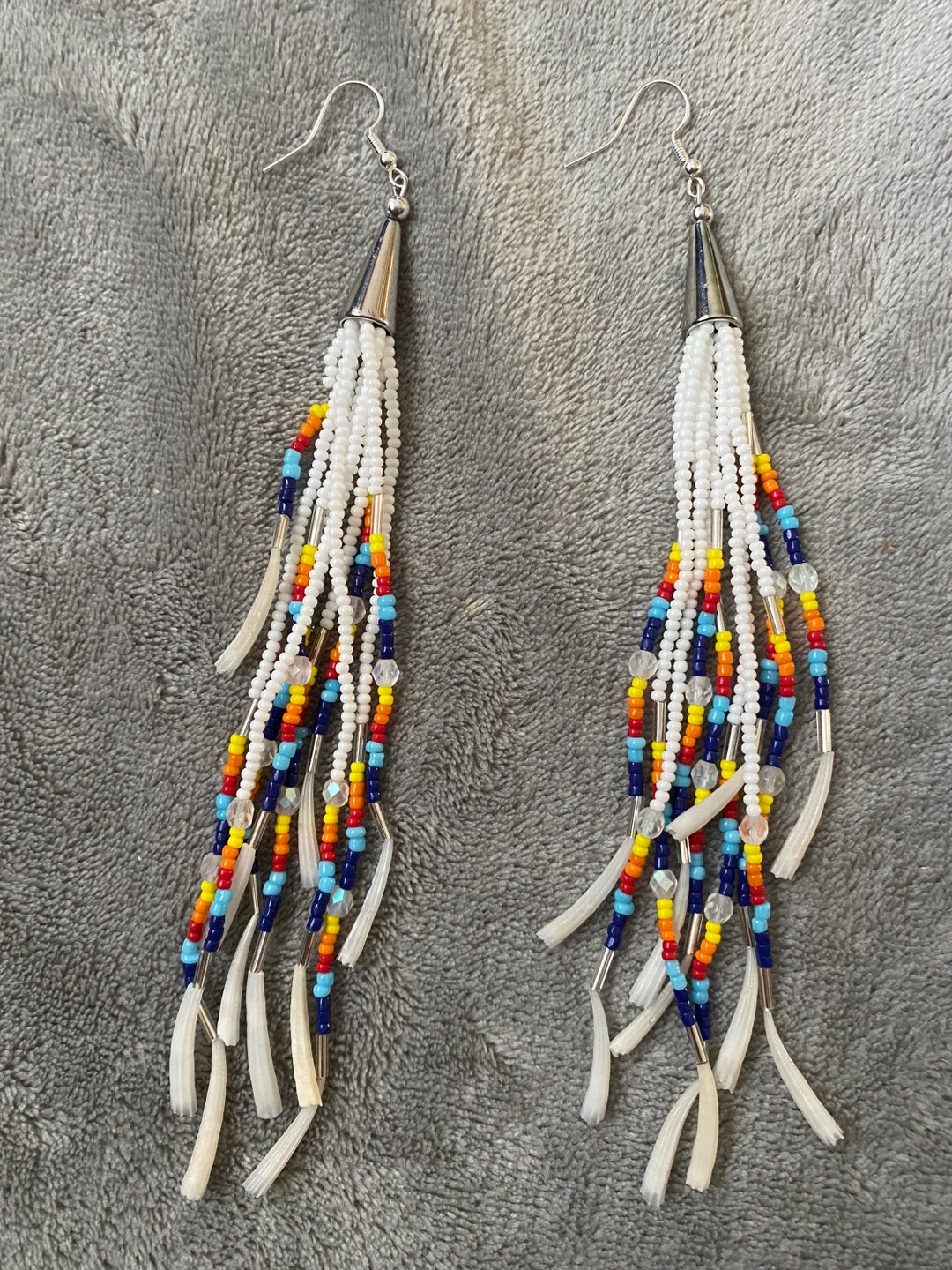 Natural Dentalium Shell Earrings With Sterling Silver Cones and ...