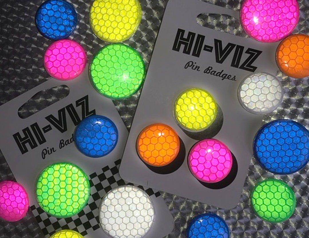 Reflective Button Badge High Visibility Pin Badges Hi Vis Pin Reflective Safety Badges Bike ...