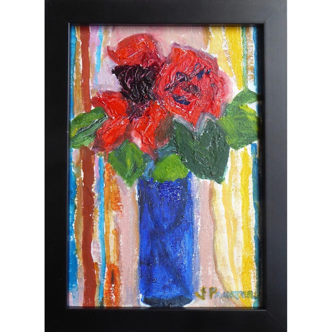 Red Roses, Original Art From Joan Painter Approx. 21 X 28cm, Framed (no ...