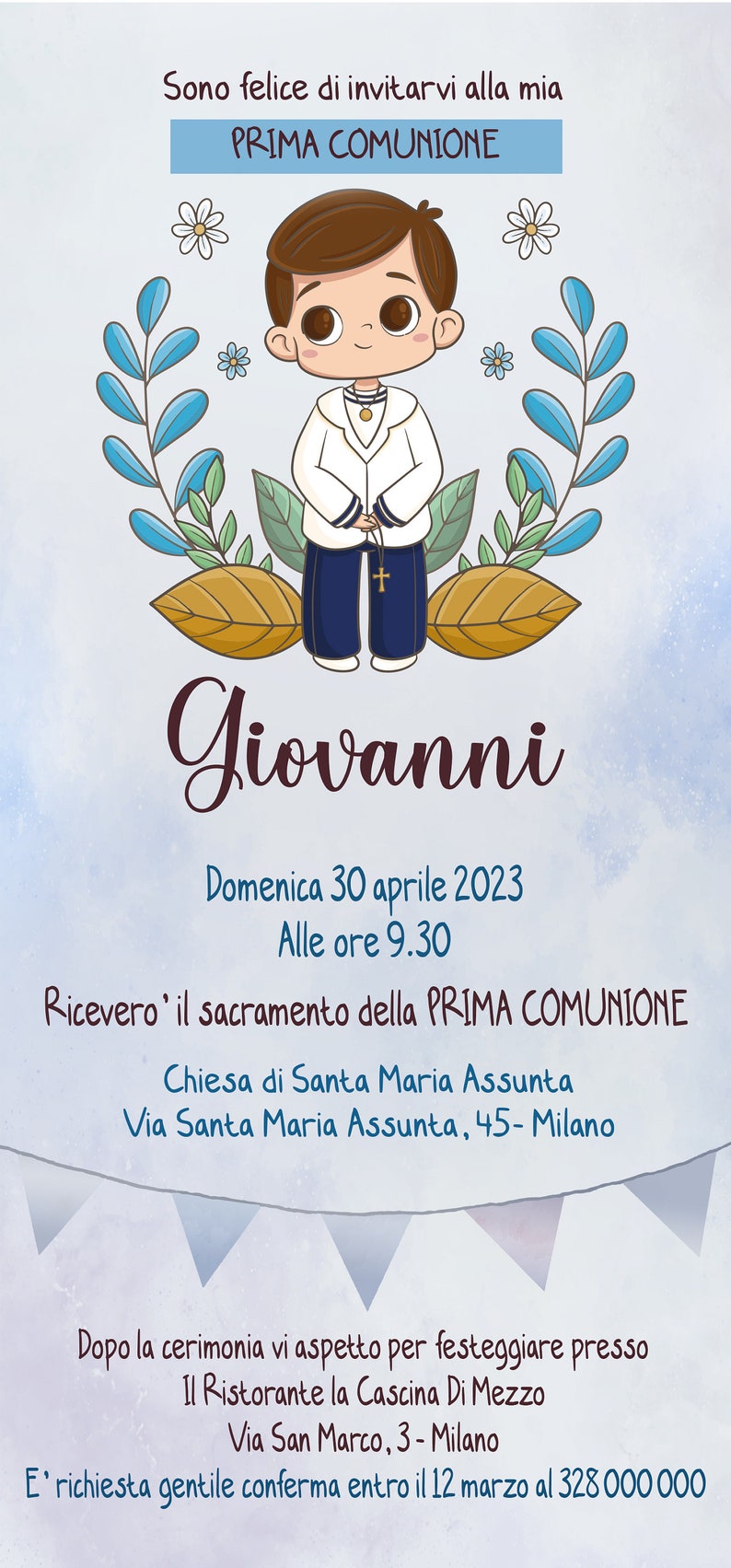 Invito digitale prima comunione, first communion, JPG, PDF, digital ...