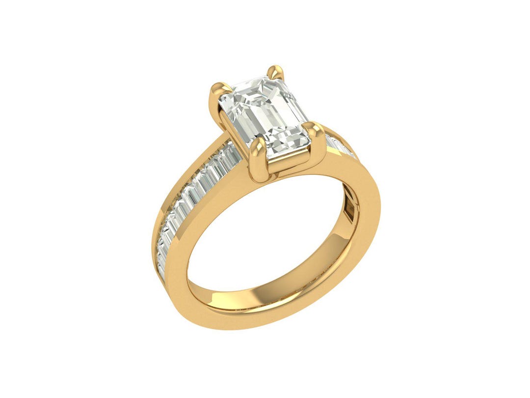 Emerald Cut Diamond Ring With Channel-set Baguettes | Solid Yellow Gold ...