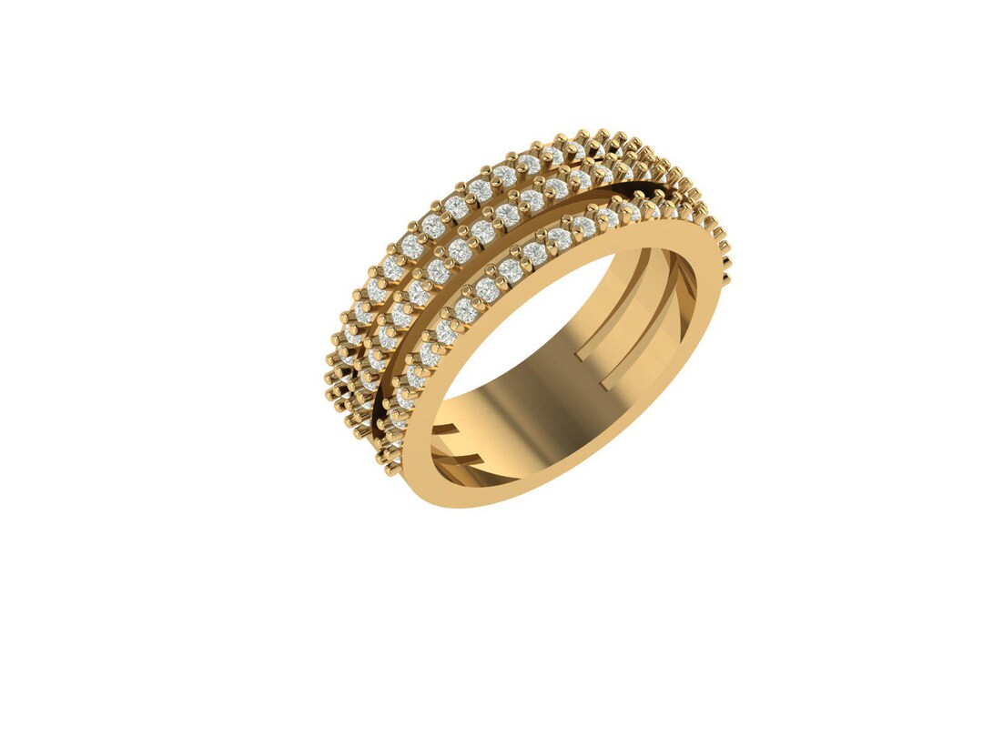 Triple Row Diamond Band in Yellow Gold | 3D CAD Design | STL + 3DM - Etsy
