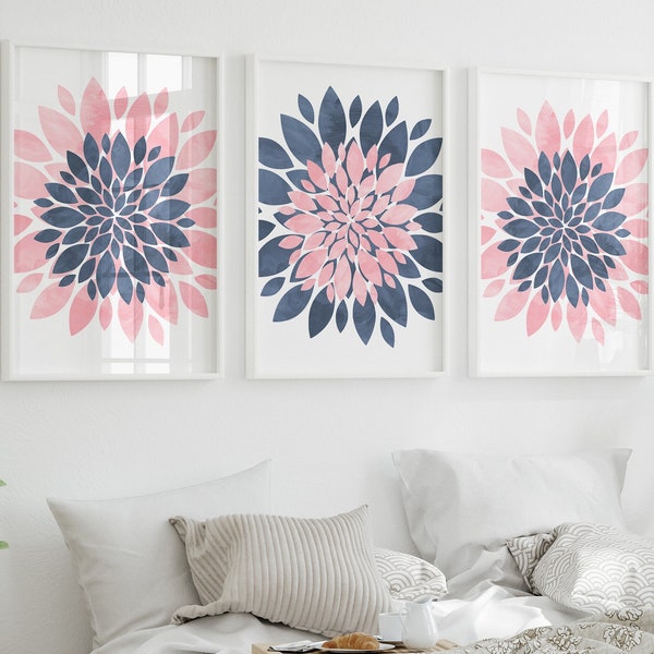 Pink and Navy Art - Etsy