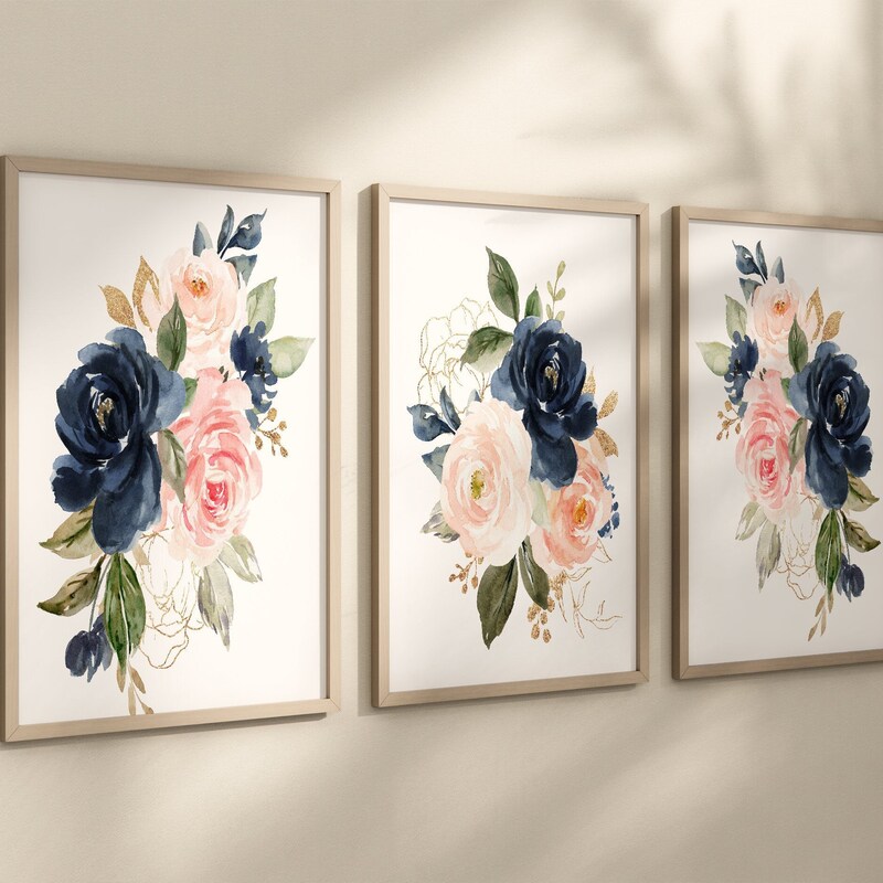 Pink and Navy Wall Art - Etsy