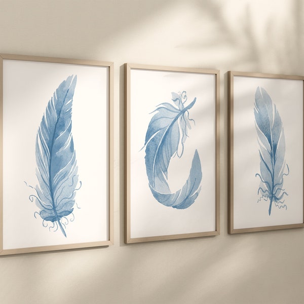 Blue Feather Print - Etsy