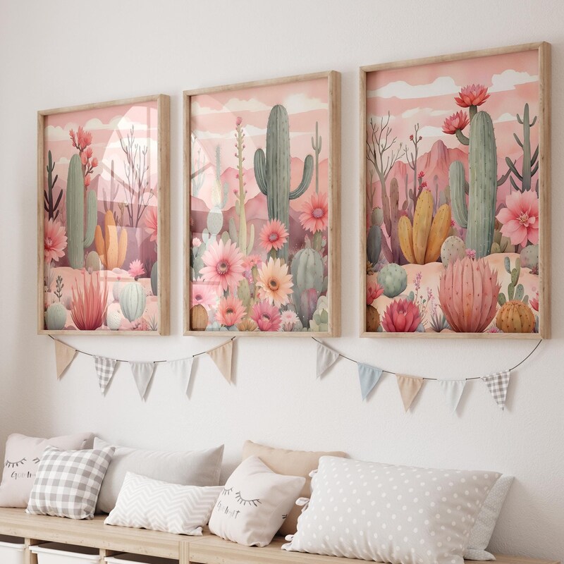 Cactus and Flower Print - Etsy