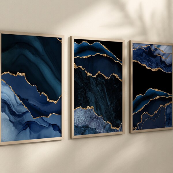 Gold and Blue Wall Art - Etsy