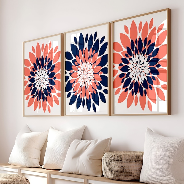 Coral Navy Wall Art - Etsy