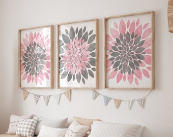 Navy Pink Flower Wall Decor Flower Art Prints Framed Pink Navy Blue ...