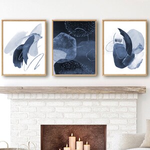 Navy Abstract Wall Art - Navy Composition Art Prints - Watercolor ...