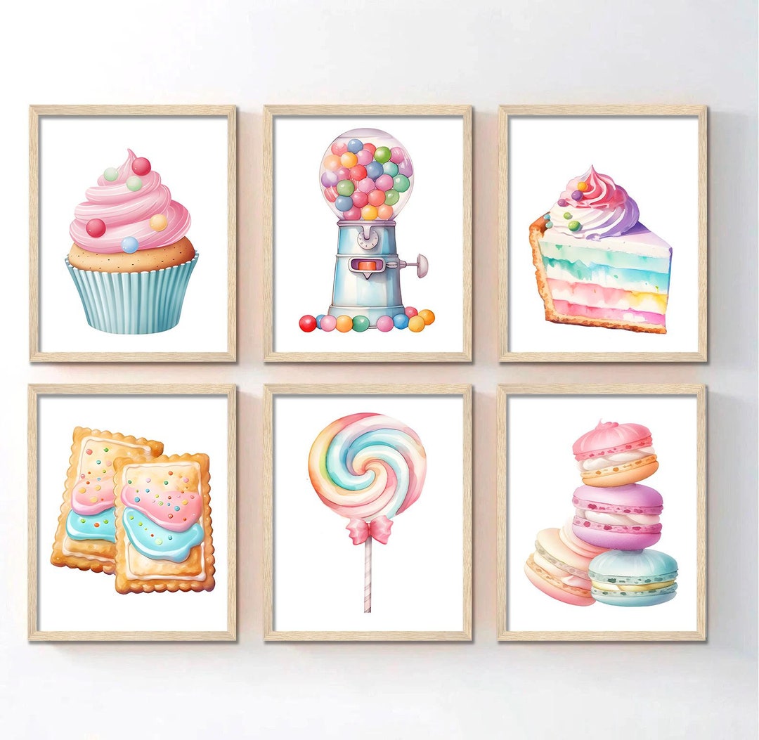 Desserts Wall Art Print - Cupcake Lollipop Wall Art - Colorful Candy ...
