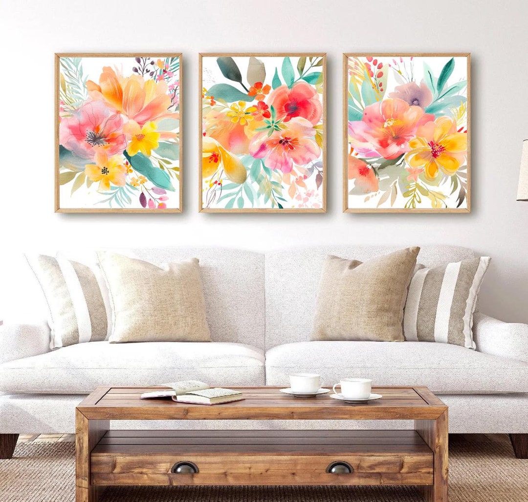 Bright Flower Wall Decor - Colorful Flower Wall Art Print - Canvas ...