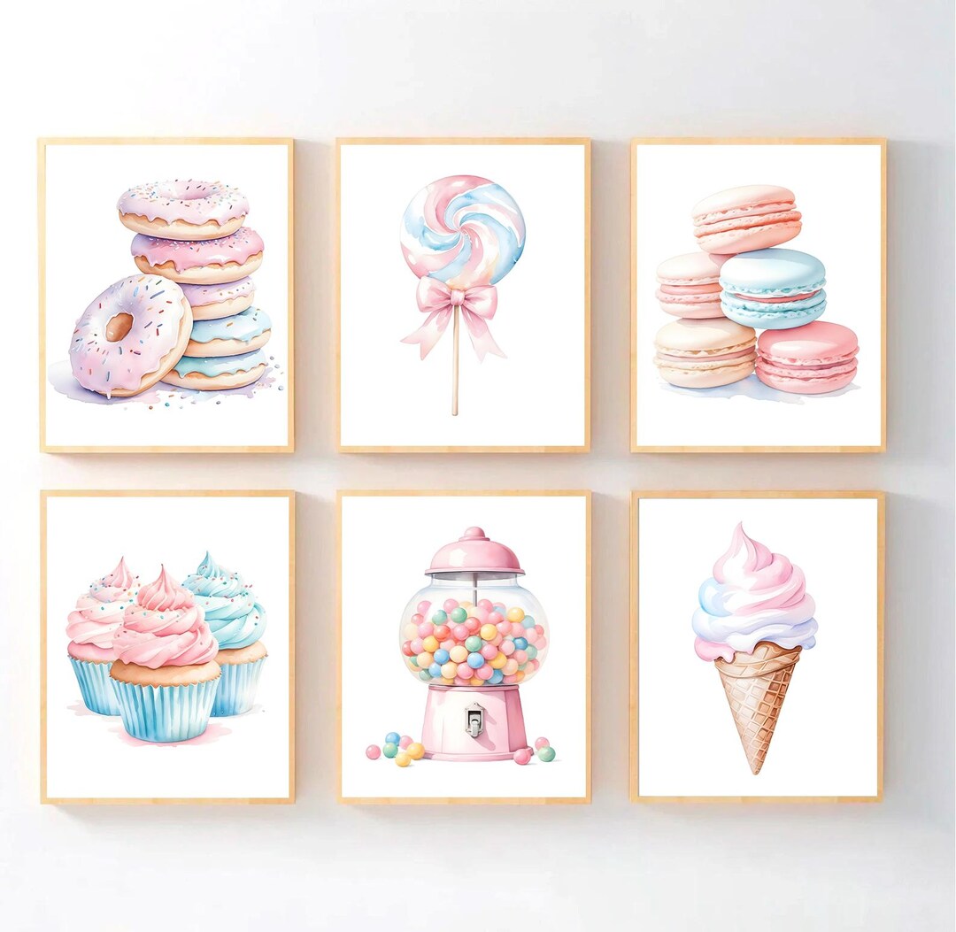 Pastel Ice Cream Wall Art, Watercolor Candy Sundae Art Prins, Dessert ...