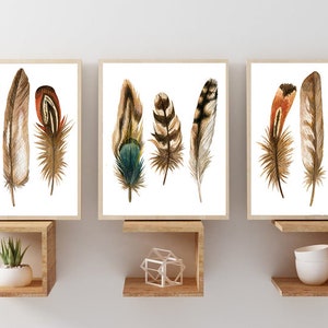 Framed Feather Wall Decor - Feather Wall Art Print - Watercolor Feather ...