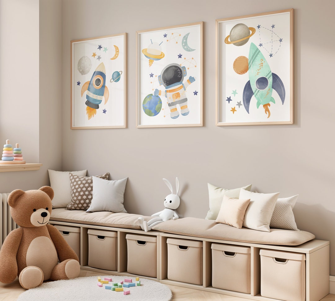 Space Rockets Wall Art Print - Outer Space Planets Artwork - Planets ...