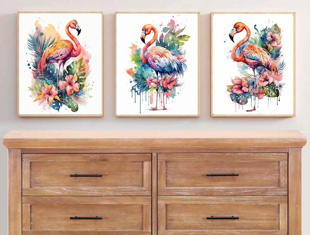 Flamingo Artwork Flamingos Wall Art Prints Framed Watercolor Flamingos ...