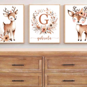 Woodland Deer Wall Decor - Boho Deer Nursery Art Print - Boho Floral ...