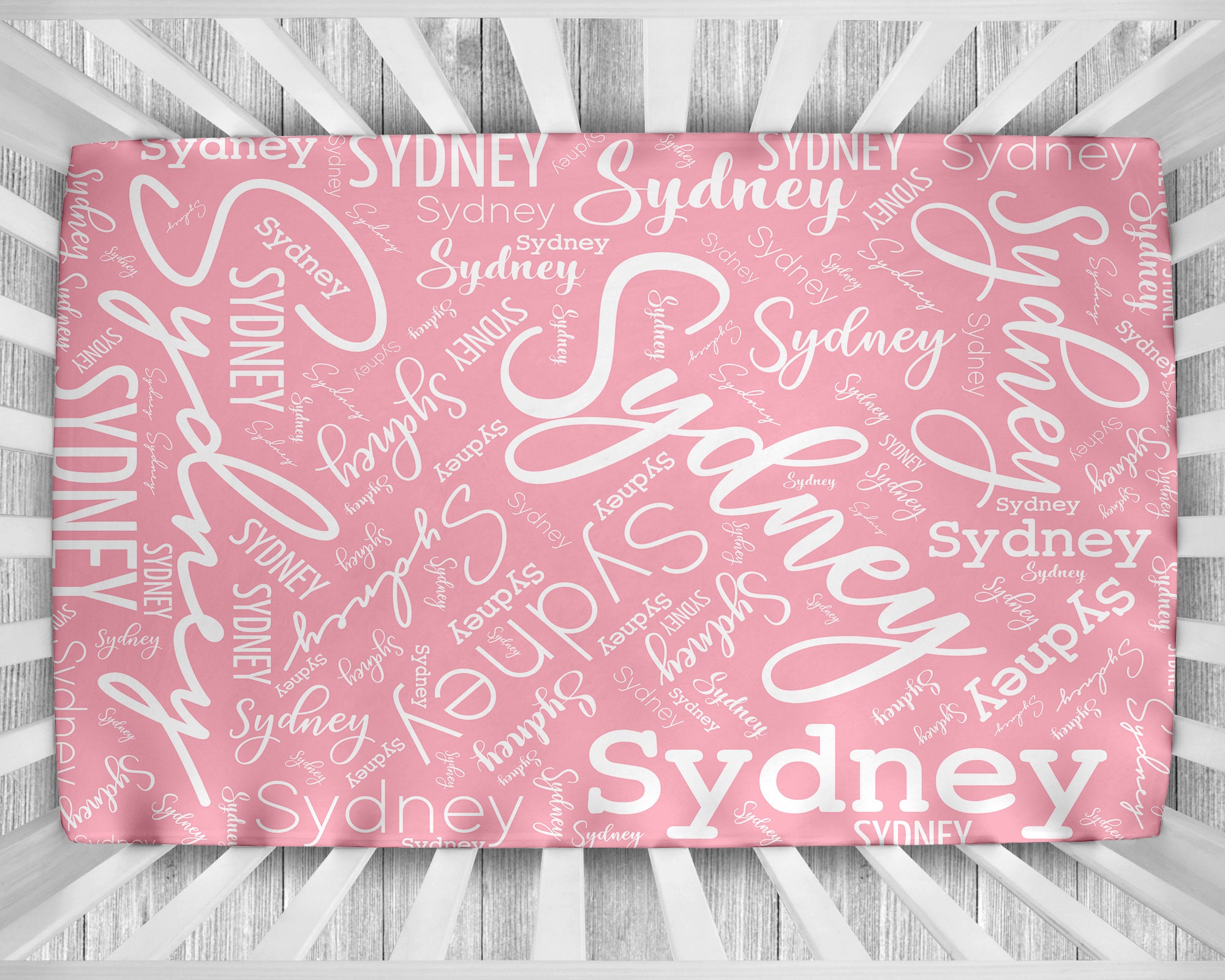Pink Girl Name Crib Sheet Baby Girl Name Personalized Crib - Etsy