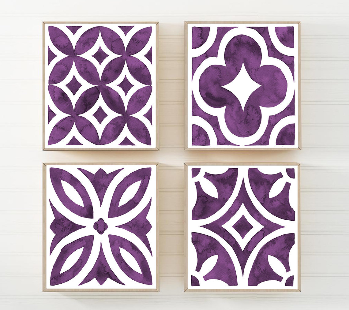 Purple Wall Art Purple Pattern Tile Bathroom Art Prints or - Etsy
