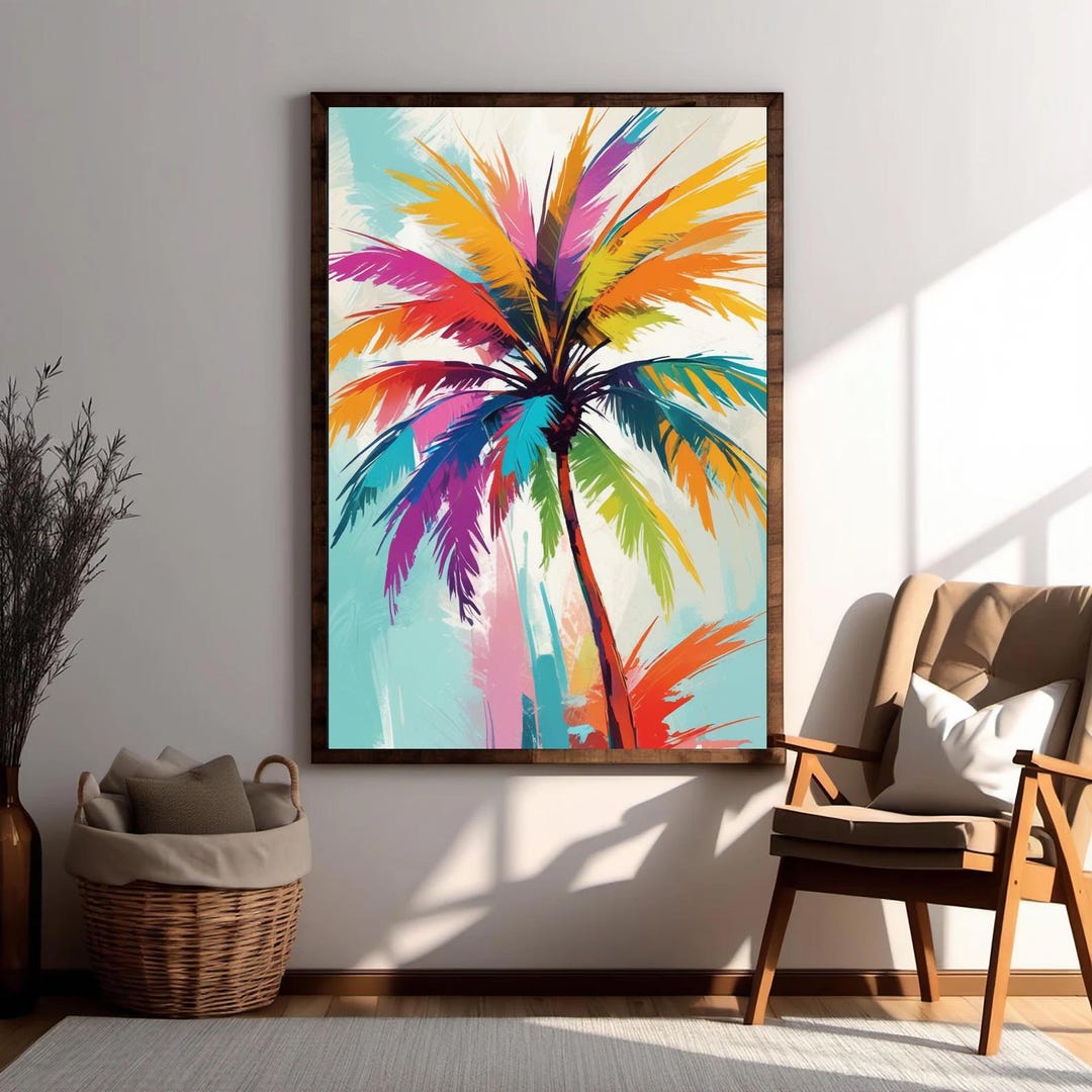 Colorful Palm Tree Wall Art - Framed Palm Tree Artwork - Abstract ...