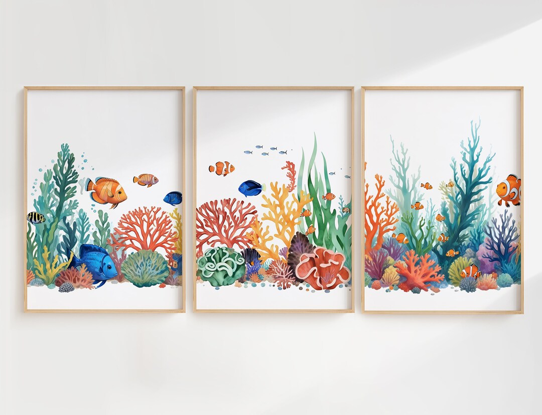 Under the Sea Animals Wall Art Prints Framed Ocean Animals Bathroom ...