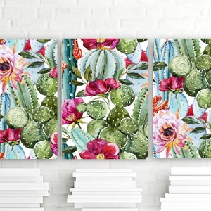 Cactus Flower Wall Art, Succulent Cactus Artwork Prints, Canvas ...