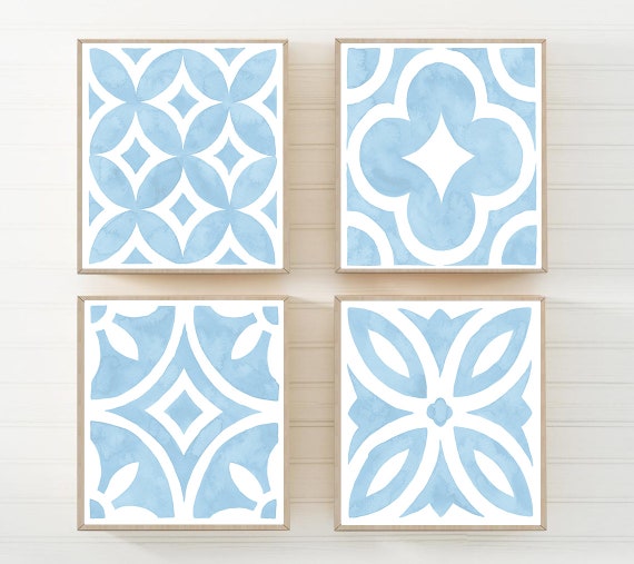 Light Blue Wall Art Light Blue Pattern Tile Kitchen Art - Etsy