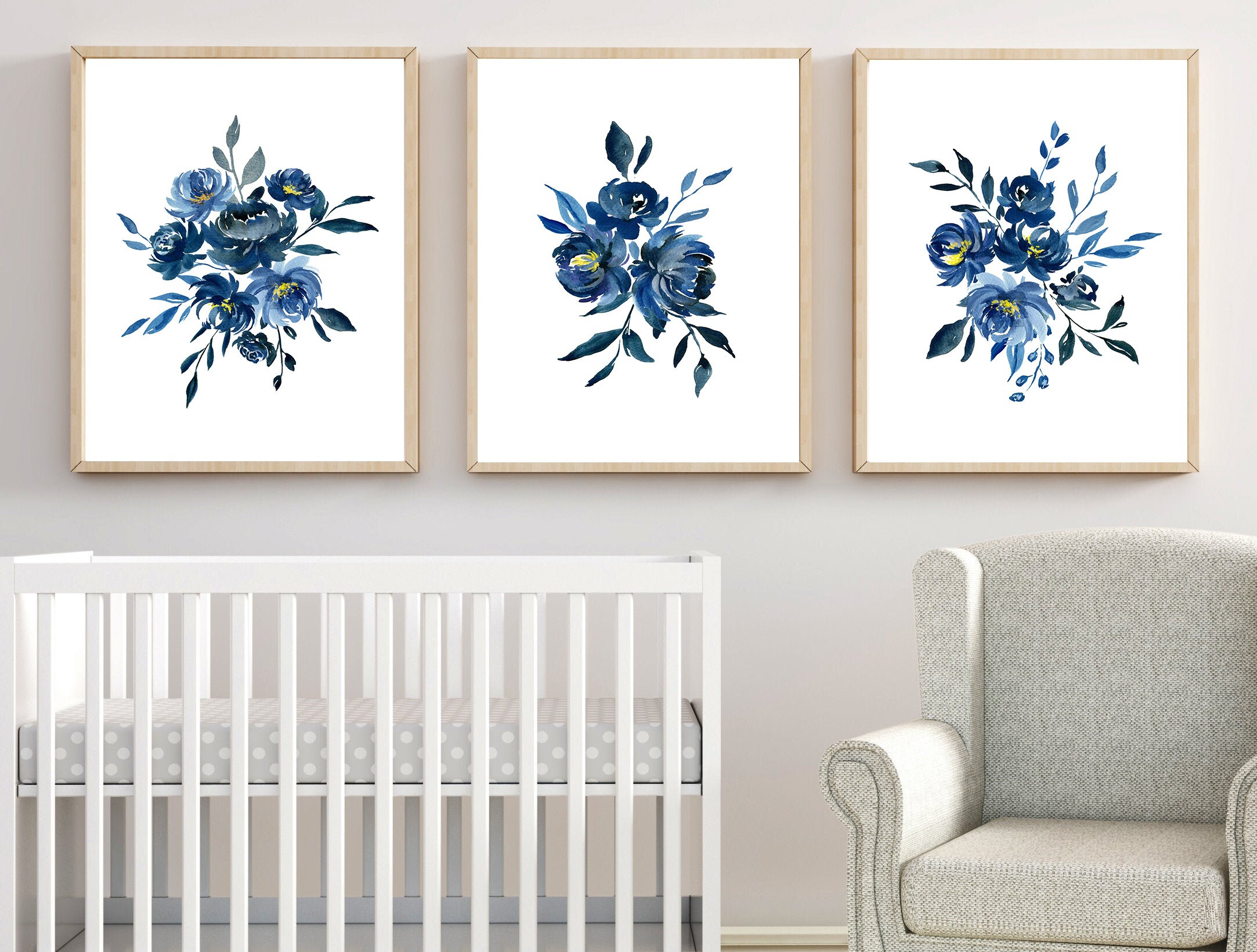 Watercolor Blue Flower Wall Decor Blue Flower Art Prints or - Etsy