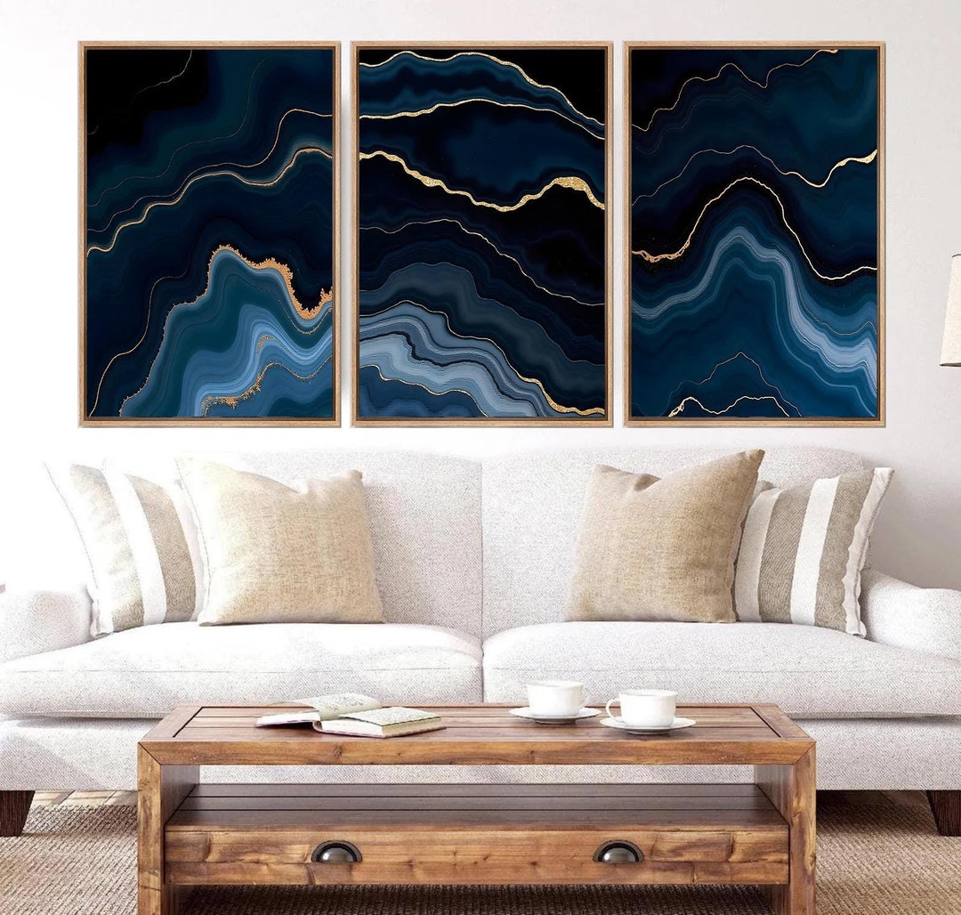 Navy Agate Geode Wall Art - Framed Navy Abstract Art Print - Navy Gold ...