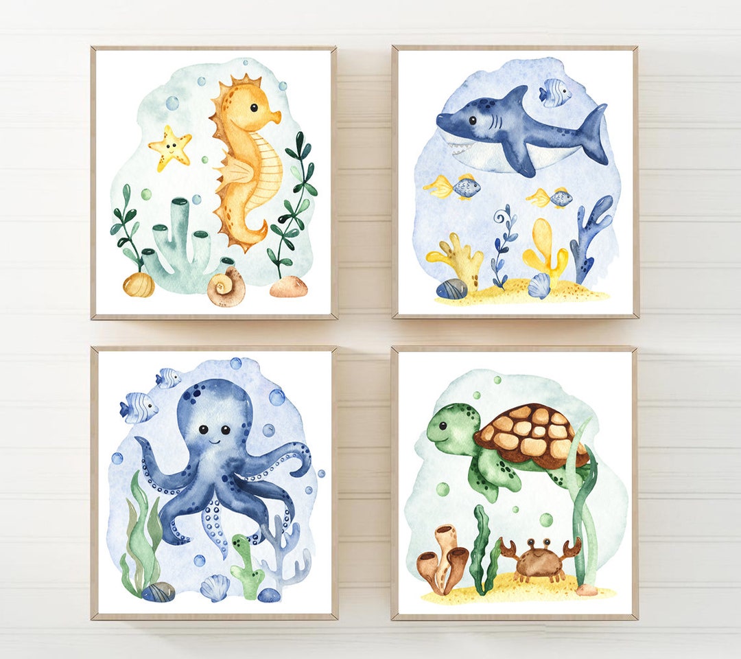 Sea Animals Wall Decor Nautical Wall Decor Sea Animals Prints Canvas ...