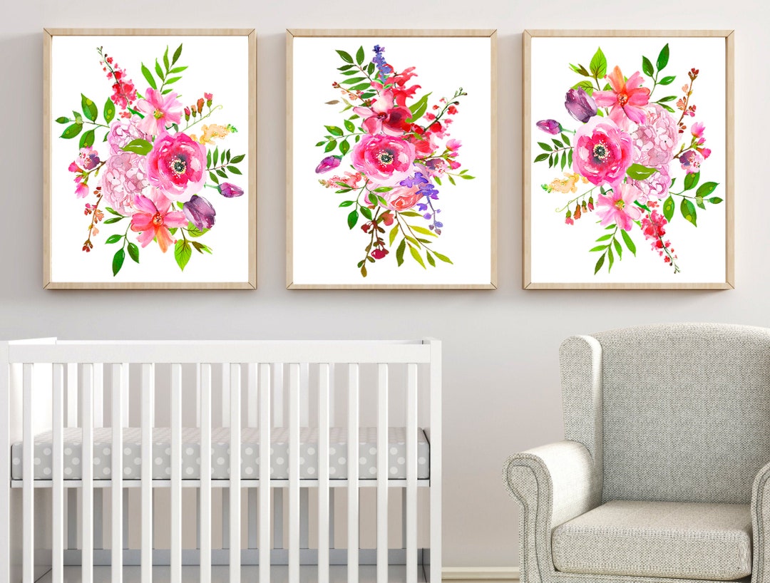 Pink Flower Wall Art Pink Flower Canvas Art Prints Pink Watercolor ...