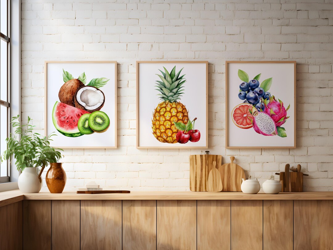 Tropical Fruits Wall Art - Framed Fruit Pictures - Pineapple Dragon ...