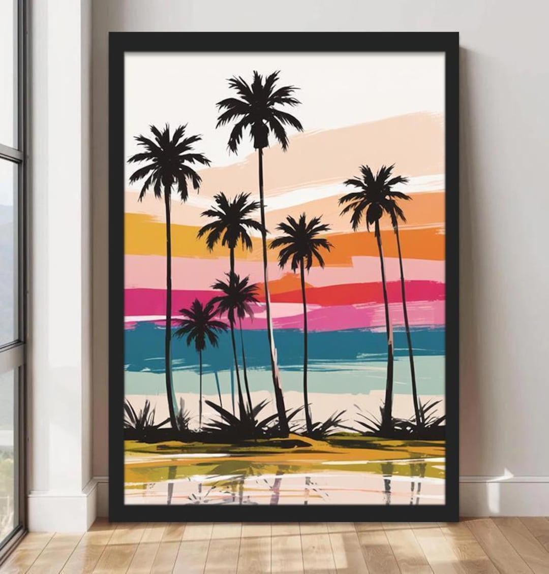 Colorful Palm Tree Art: Tropical Beach House Set of 1 - Unframed Fine ...
