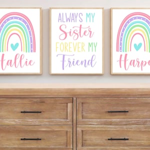 Rainbow Sisters Wall Art - Girl Twin Sister Rainbow - Best Friends ...