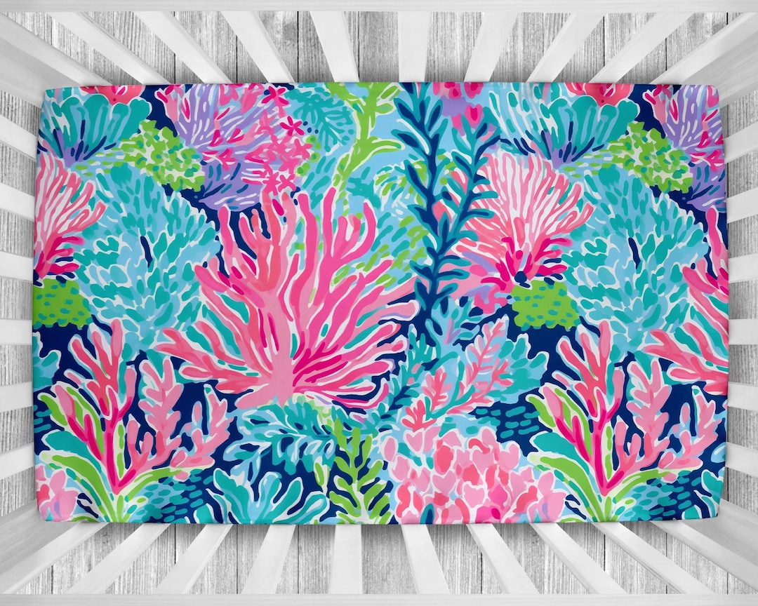 Preppy Style Crib Sheet - Colorful Coral Reef Crib Sheet - Baby Girl ...