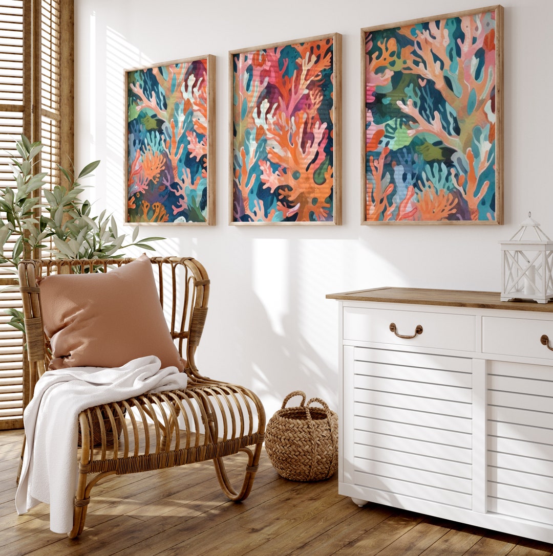 Preppy Coral Reef Wall Art - Colorful Coral Reef Wall Decor - Bright ...