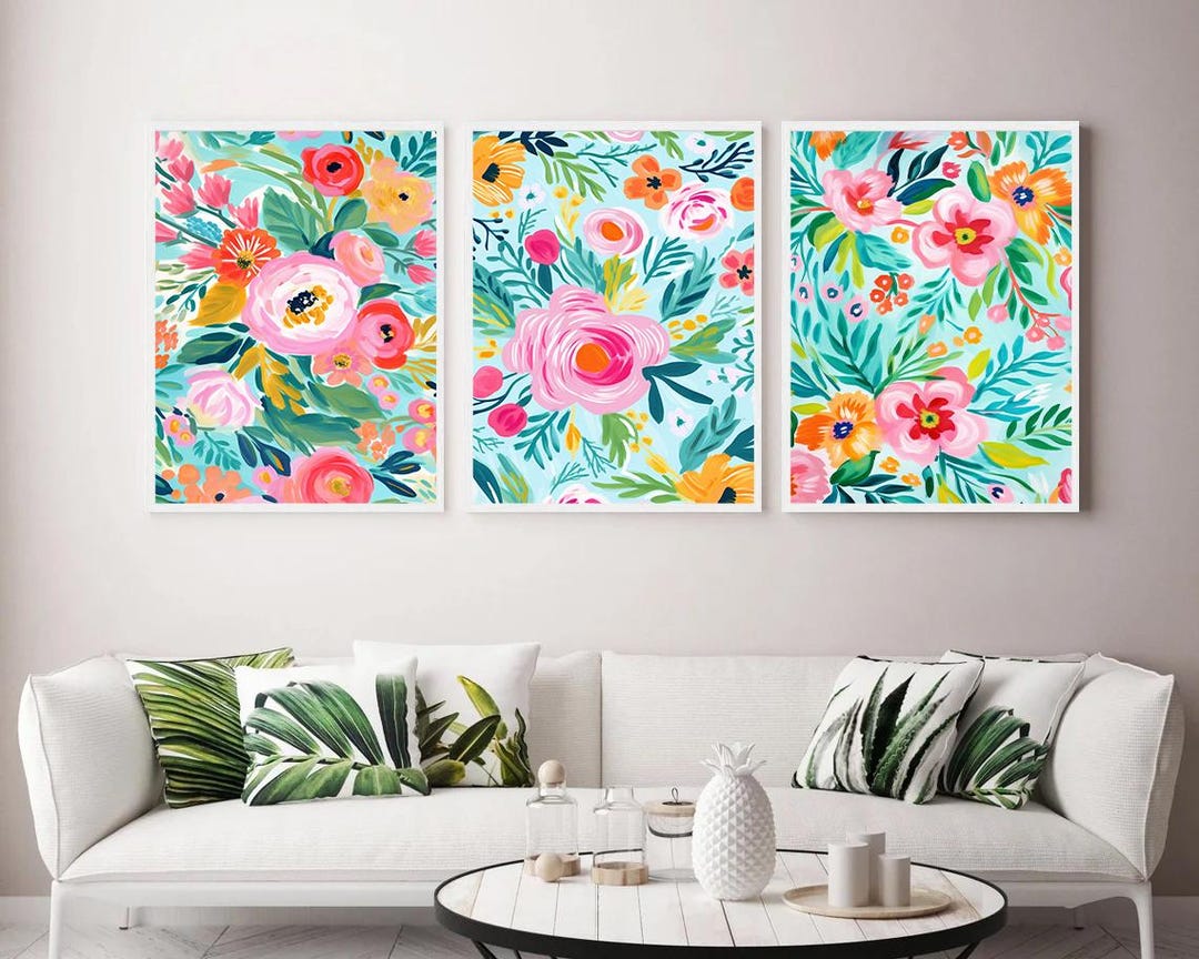 Bright Flower Wall Decor - Preppy Flower Wall Art Print - Canvas ...