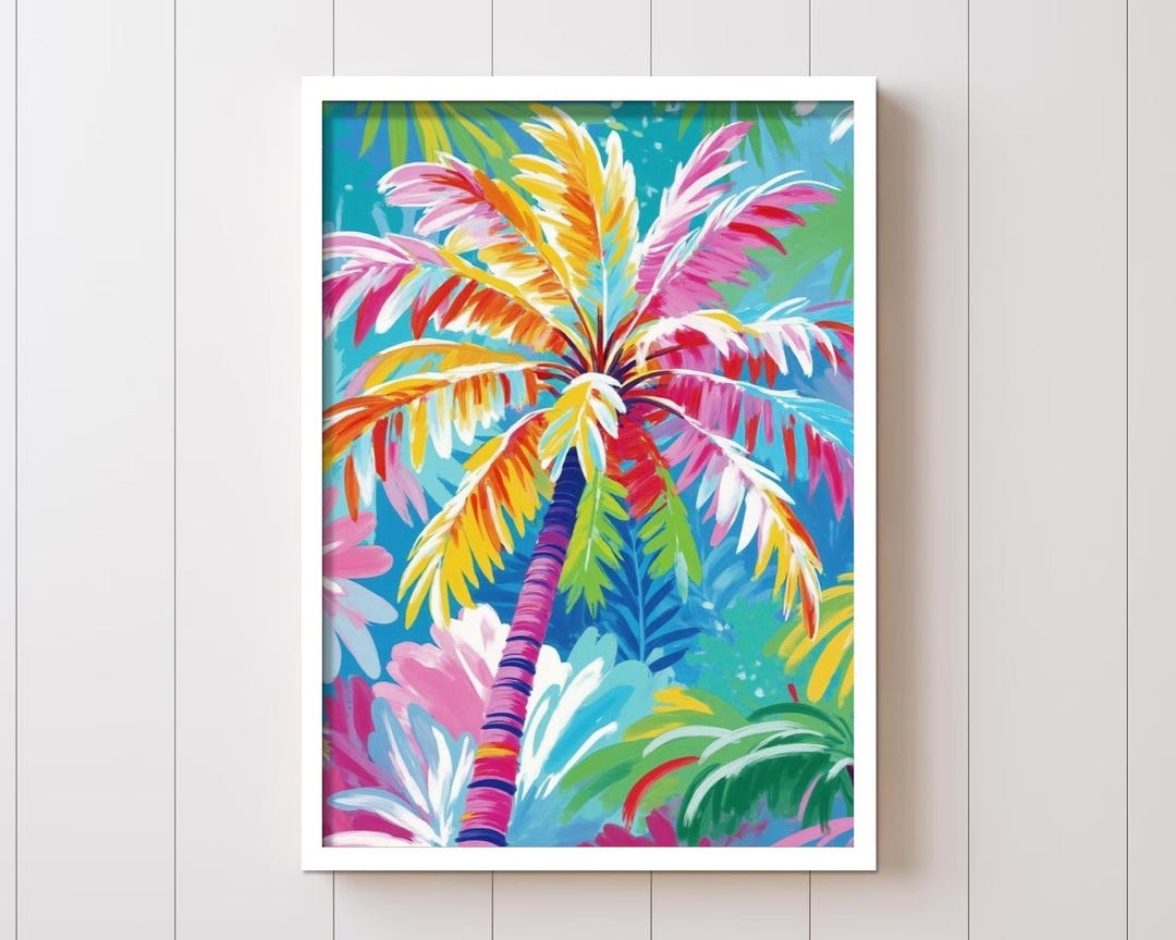Colorful Palm Tree Art Print: Tropical Beach House Wall Decor Set of 1 ...