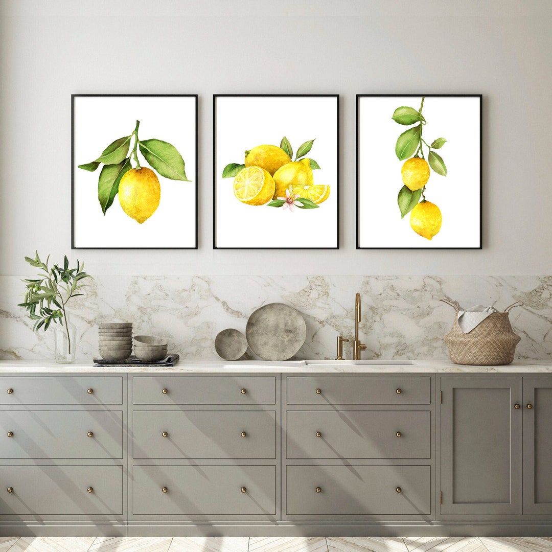 Lemon Wall Art, Lemon Art Prints, Framed Watercolor Lemon Print, Lemon ...