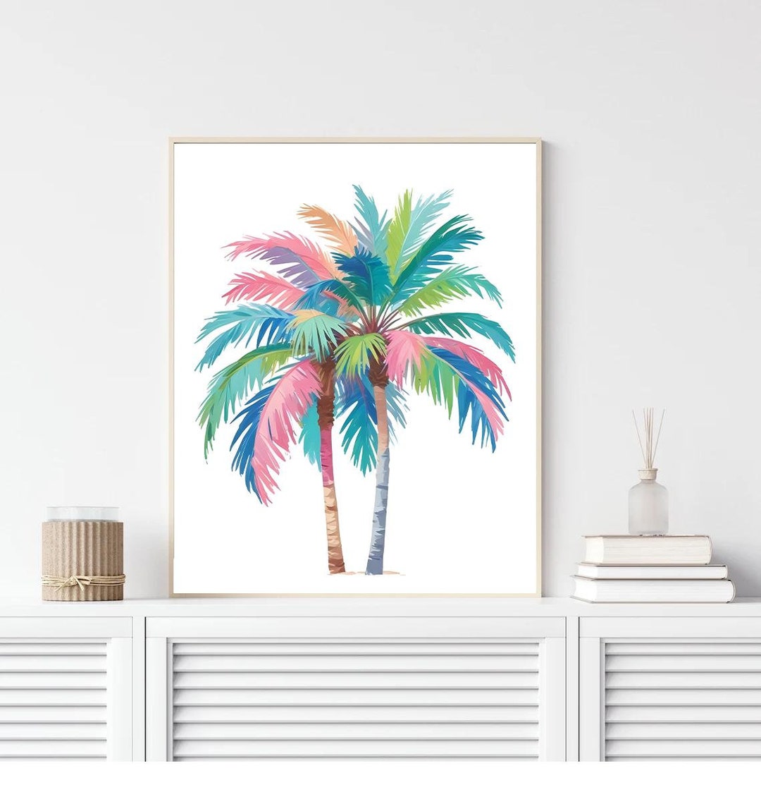 Preppy Palm Tree Wall Art Printable Palm Tree Art Print Bright Colorful ...