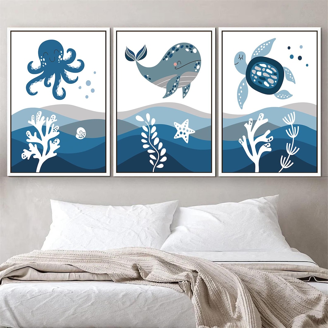 Sea Animals Wall Art - Nautical Animal Nursery Prints - Framed Sea ...