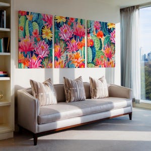 Preppy Cactus Flower Wall Art - Bright Floral Cactus Artwork Print ...